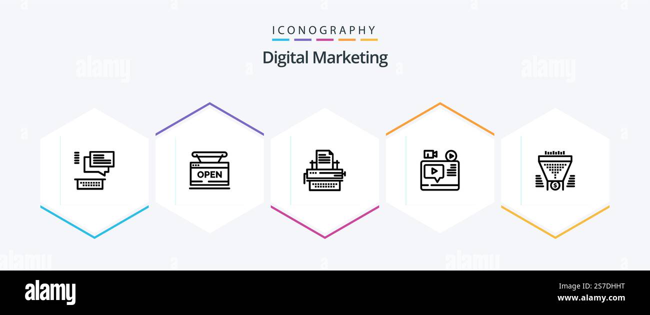 Digital Marketing 25 Line icon pack including youtube. record. online ...