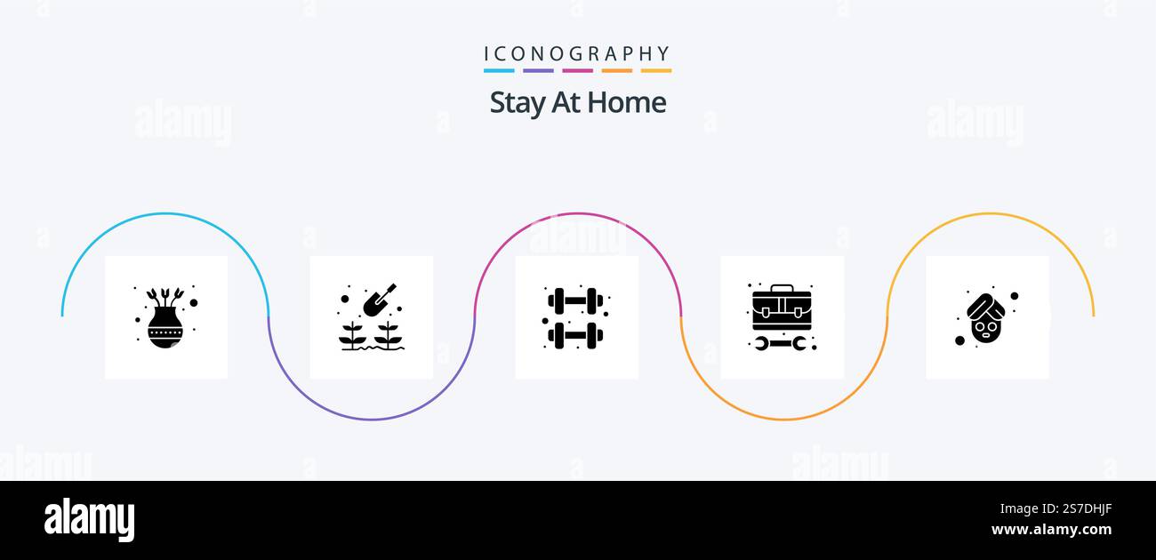 Stay At Home Glyph 5 Icon Pack Including work. tool. grow. repair ...