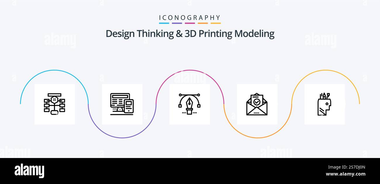 Design Thinking And D Printing Modeling Line 5 Icon Pack Including ...