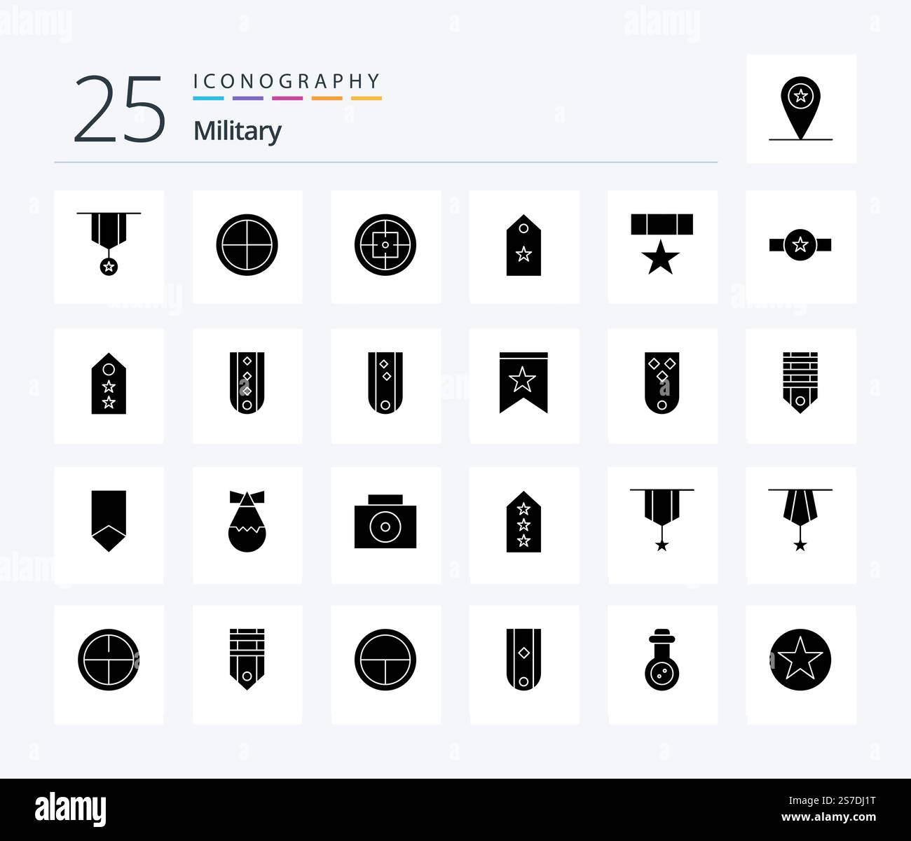 Military 25 Solid Glyph icon pack including medal. award. soldier. tag ...