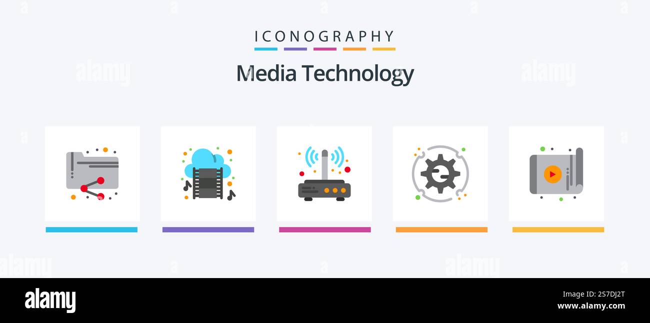 Media Technology Flat 5 Icon Pack Including app. setup. modem. setting ...