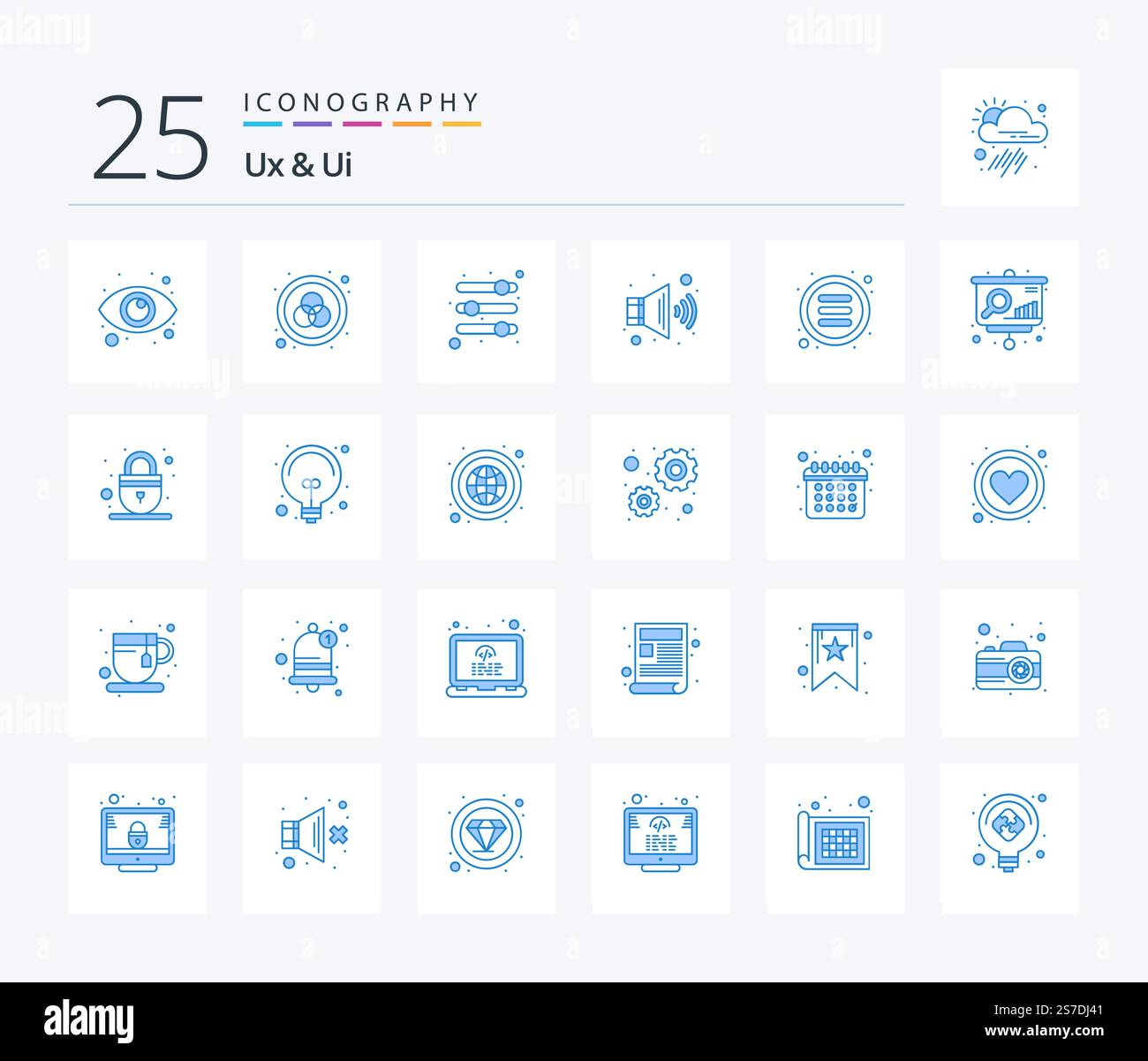 Ux And Ui 25 Blue Color icon pack including menu. list. options. volume. audio Stock Vector ...