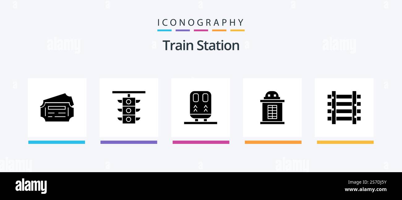 Train Station Glyph 5 Icon Pack Including train. railways. back. train ...
