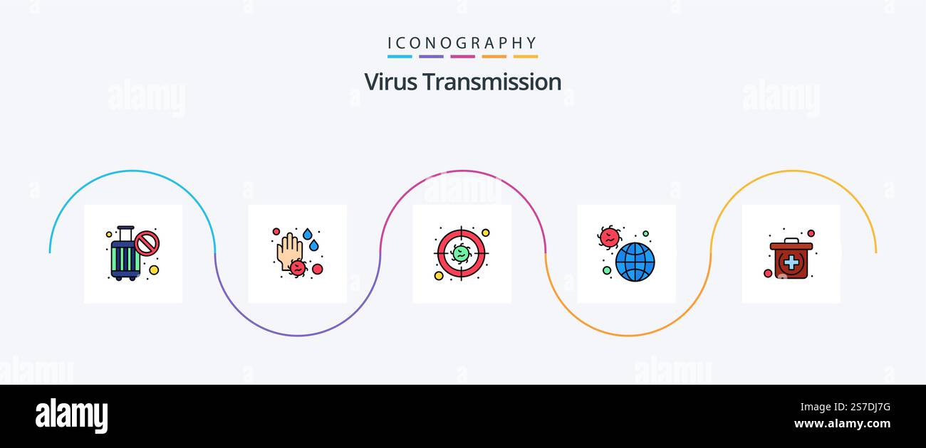 Virus Transmission Line Filled Flat 5 Icon Pack Including kit. pandemic. target. infection ...