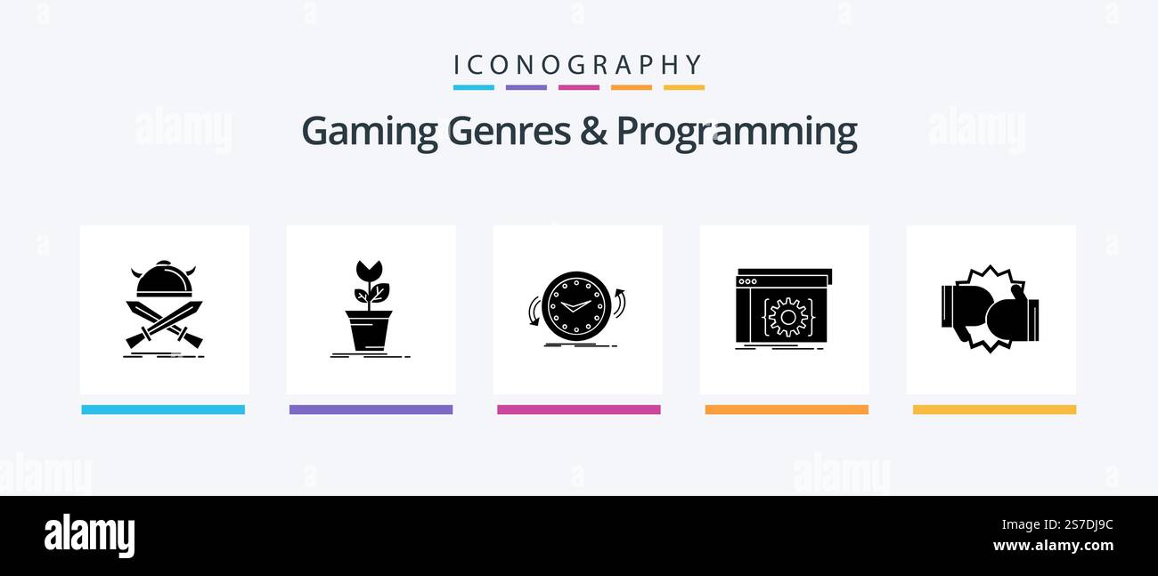 Gaming Genres And Programming Glyph 5 Icon Pack Including coding. api ...