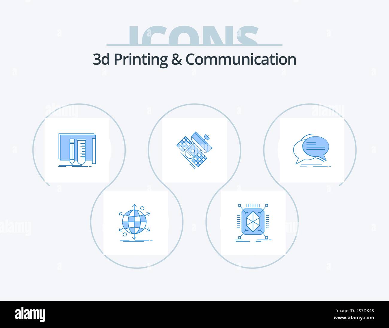 3d Printing And Communication Blue Icon Pack 5 Icon Design. satellite ...