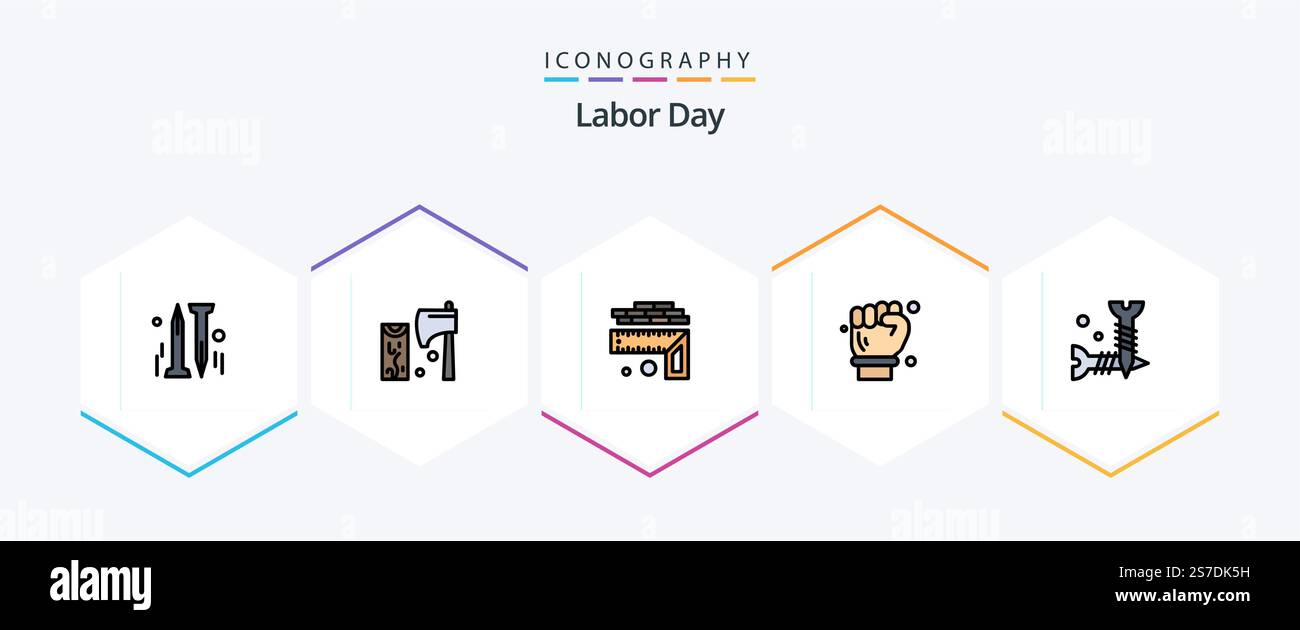 Labor Day 25 FilledLine icon pack including diy. spanner. measurement ...
