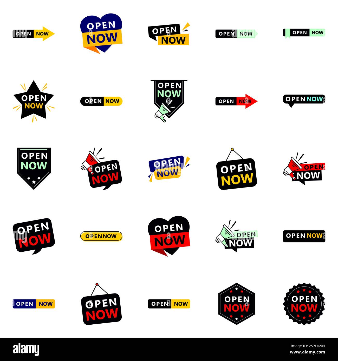 Open Now Sign Pack 25 Vibrant Vector Templates Stock Vector Image & Art ...