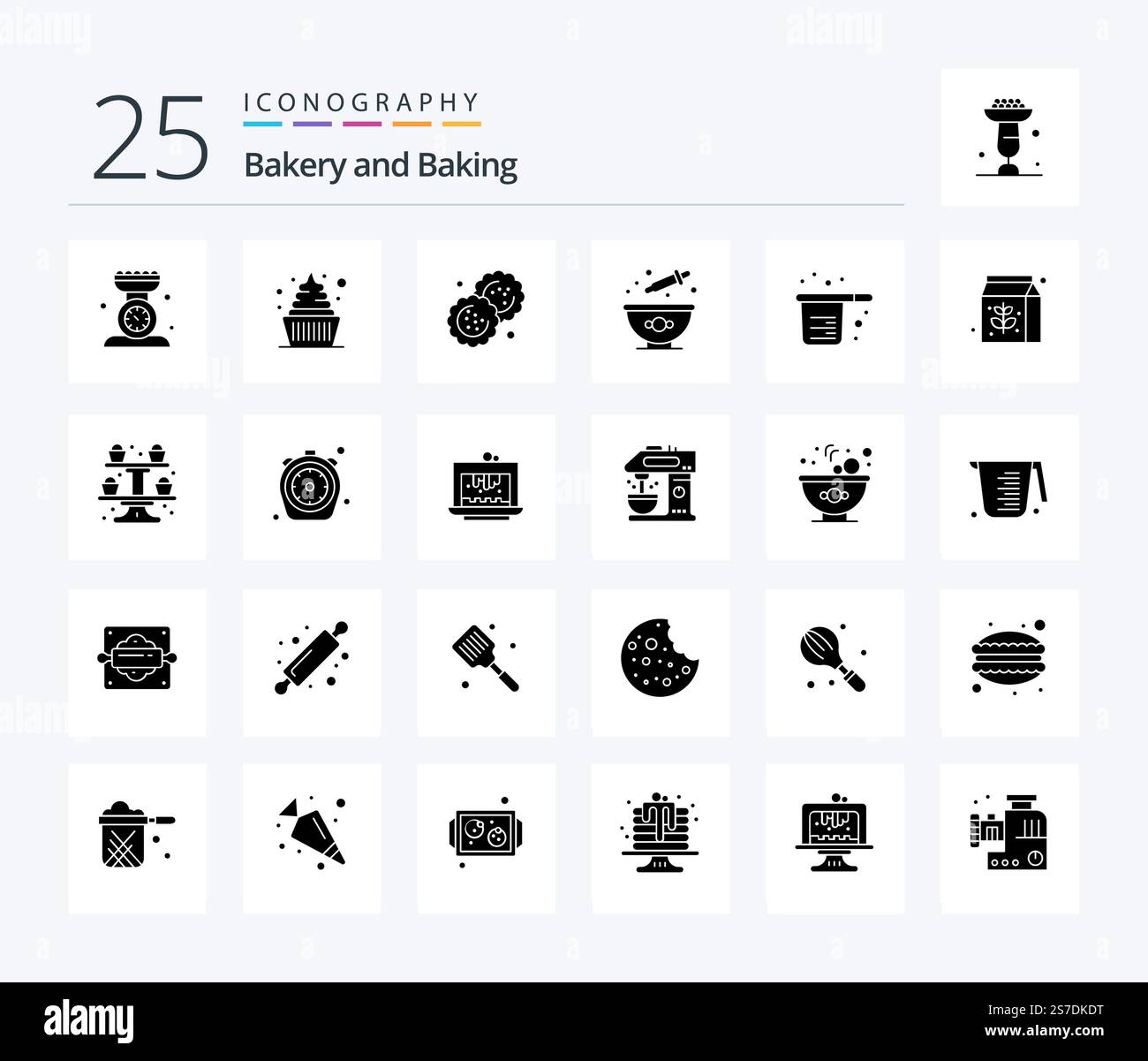 Baking 25 Solid Glyph icon pack including dye. colouring. icecream ...