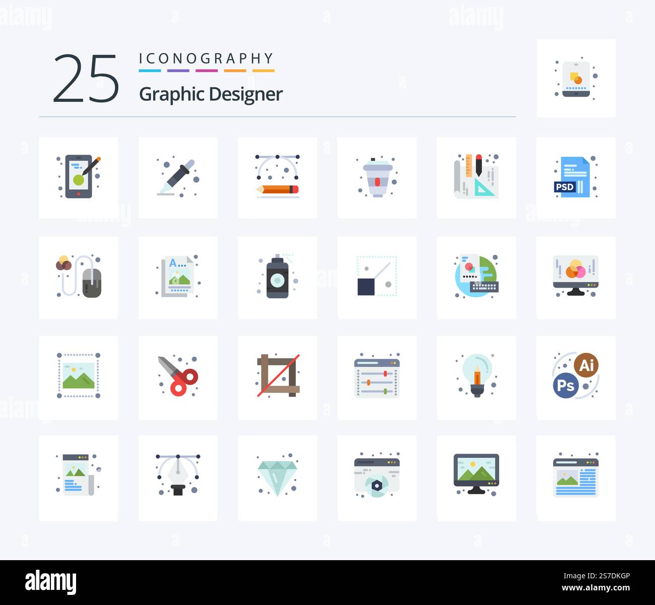 Graphic Designer 25 Flat Color icon pack including interior design. designer. design production ...