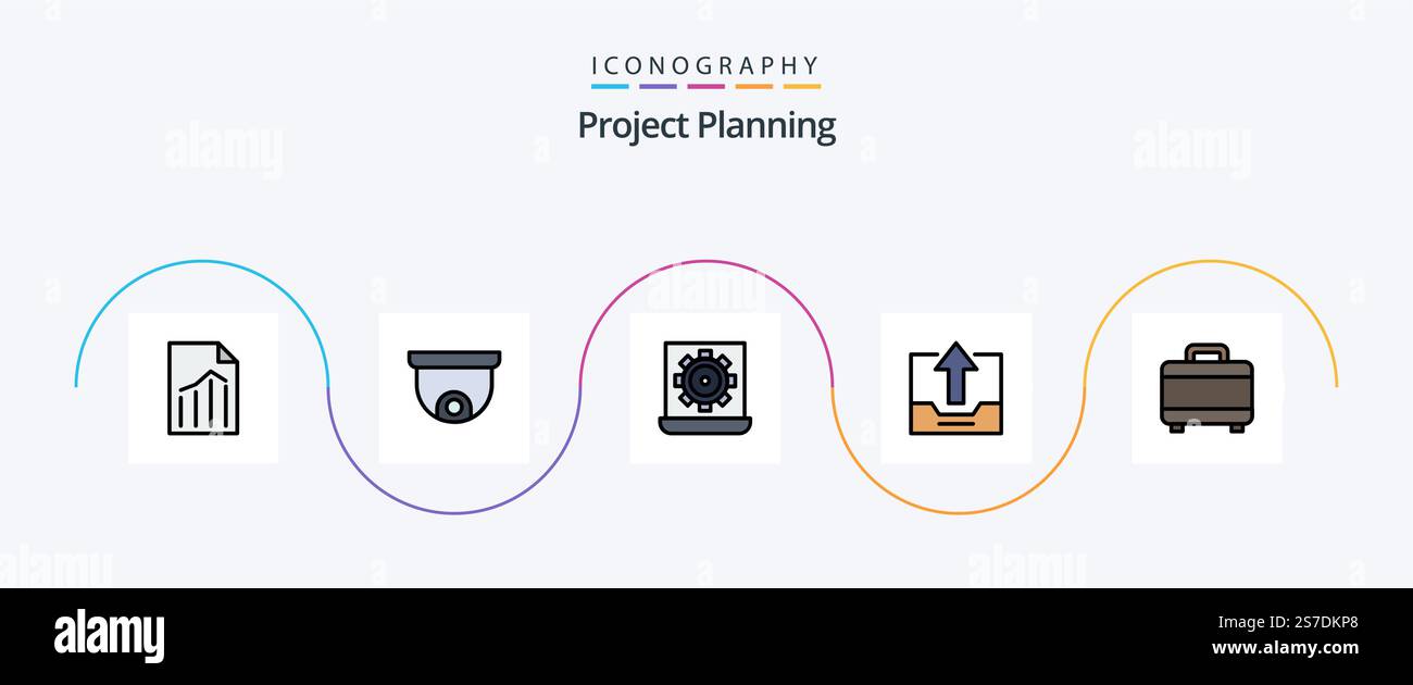 Project Planing Line Filled Flat 5 Icon Pack Including upload. drawer ...