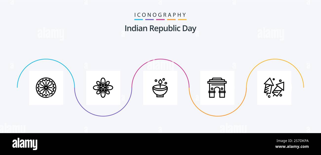 Indian Republic Day Line 5 Icon Pack Including culture. lamp. hindu ...
