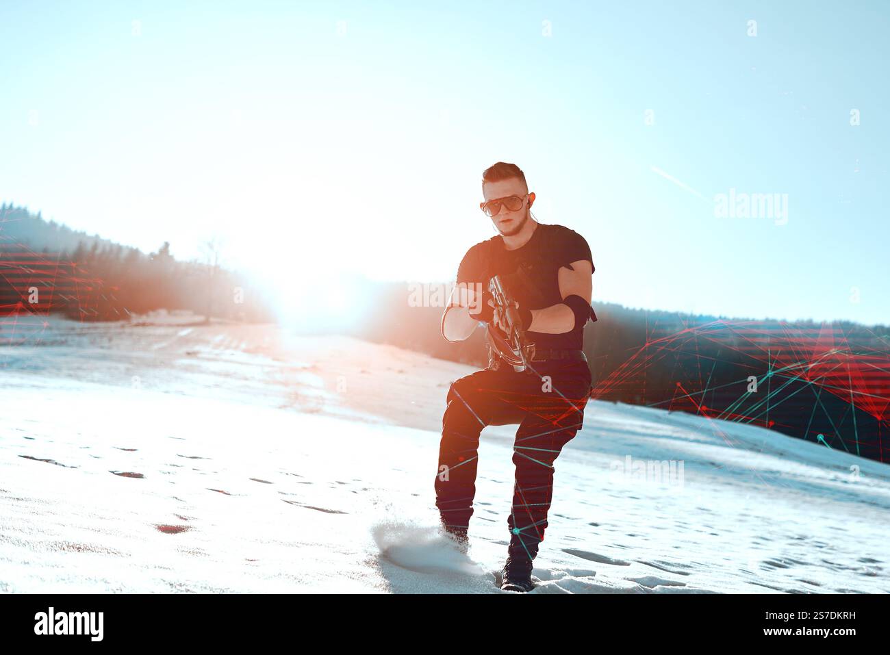 Winter arctic mountains warfare. Action in cold conditions. soldier ...