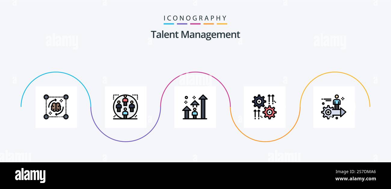 Talent Management Line Filled Flat 5 Icon Pack Including cog. setting ...