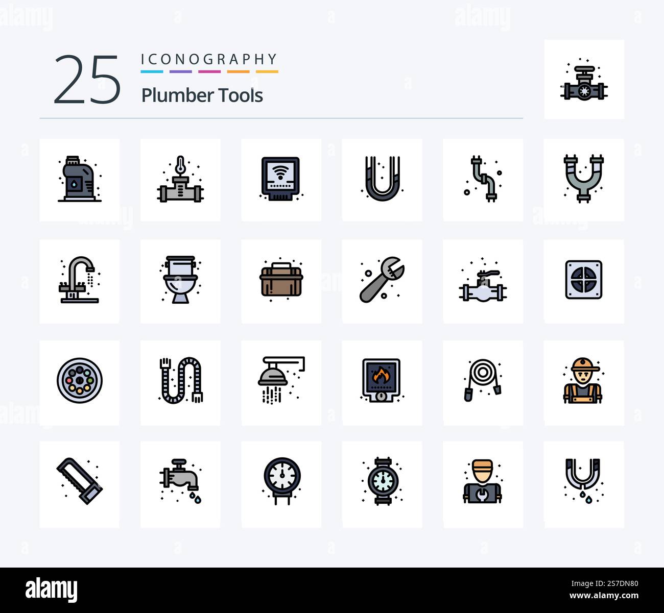 Plumber 25 Line Filled icon pack including faucet. plumbing. detector. plumber. mechanical Stock ...