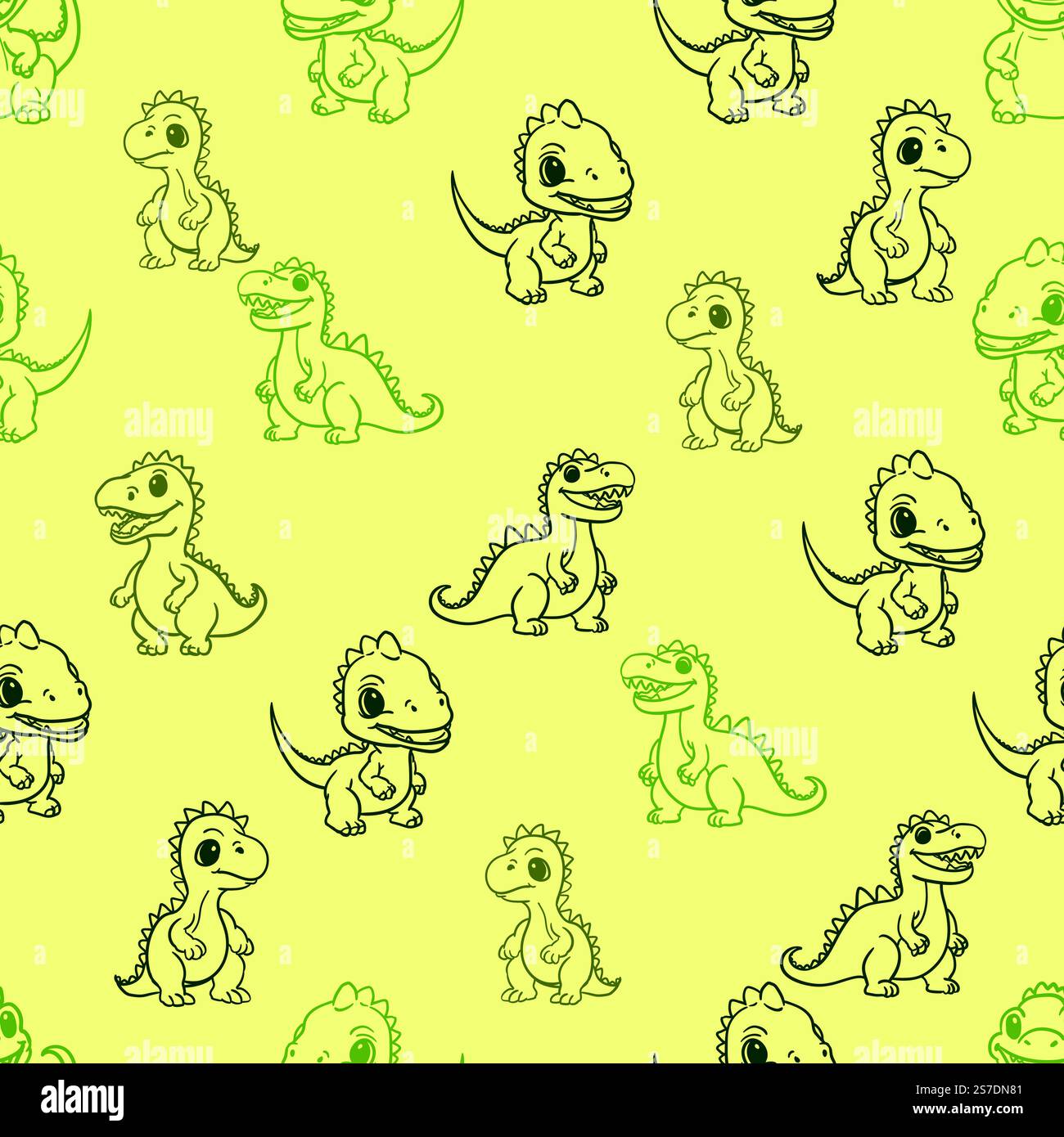 Seamless pattern with cute sketchy animals. Cartoon dinosaur motifs ...