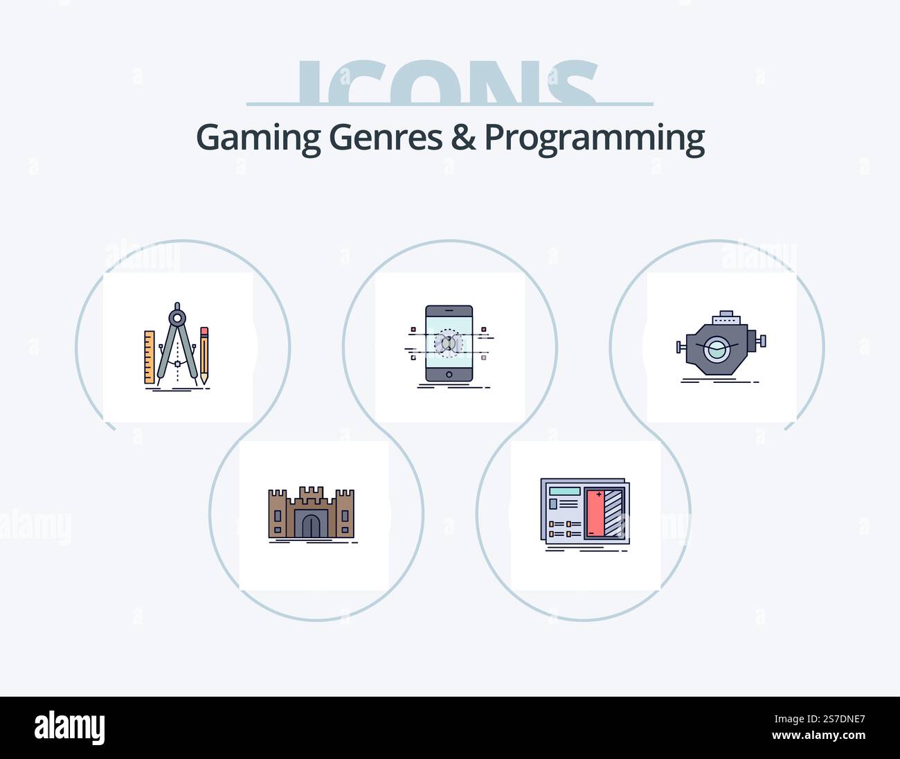 Gaming Genres And Programming Line Filled Icon Pack 5 Icon Design. pistol. gun. robotic. gloves ...