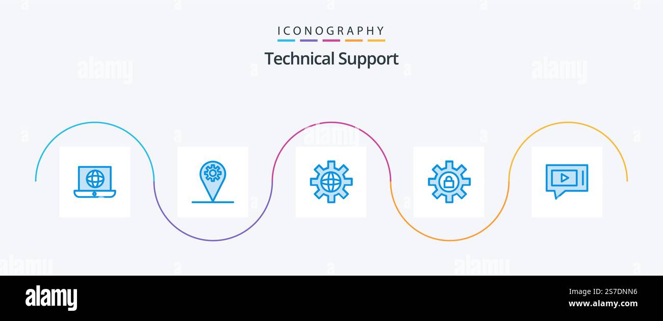Technical Support Blue 5 Icon Pack Including live. support. world. lock ...