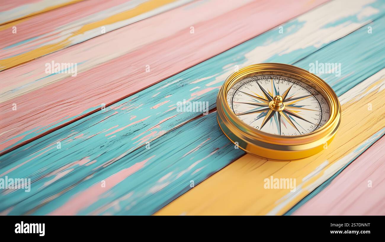 Shiny and decorative compass design against a pastel wood map ...