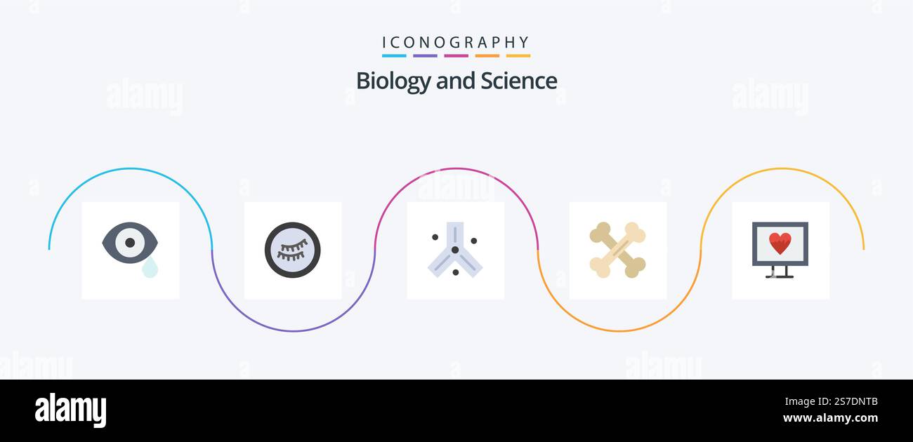 Biology Flat 5 Icon Pack Including pulse. heart. cells. science. bones ...