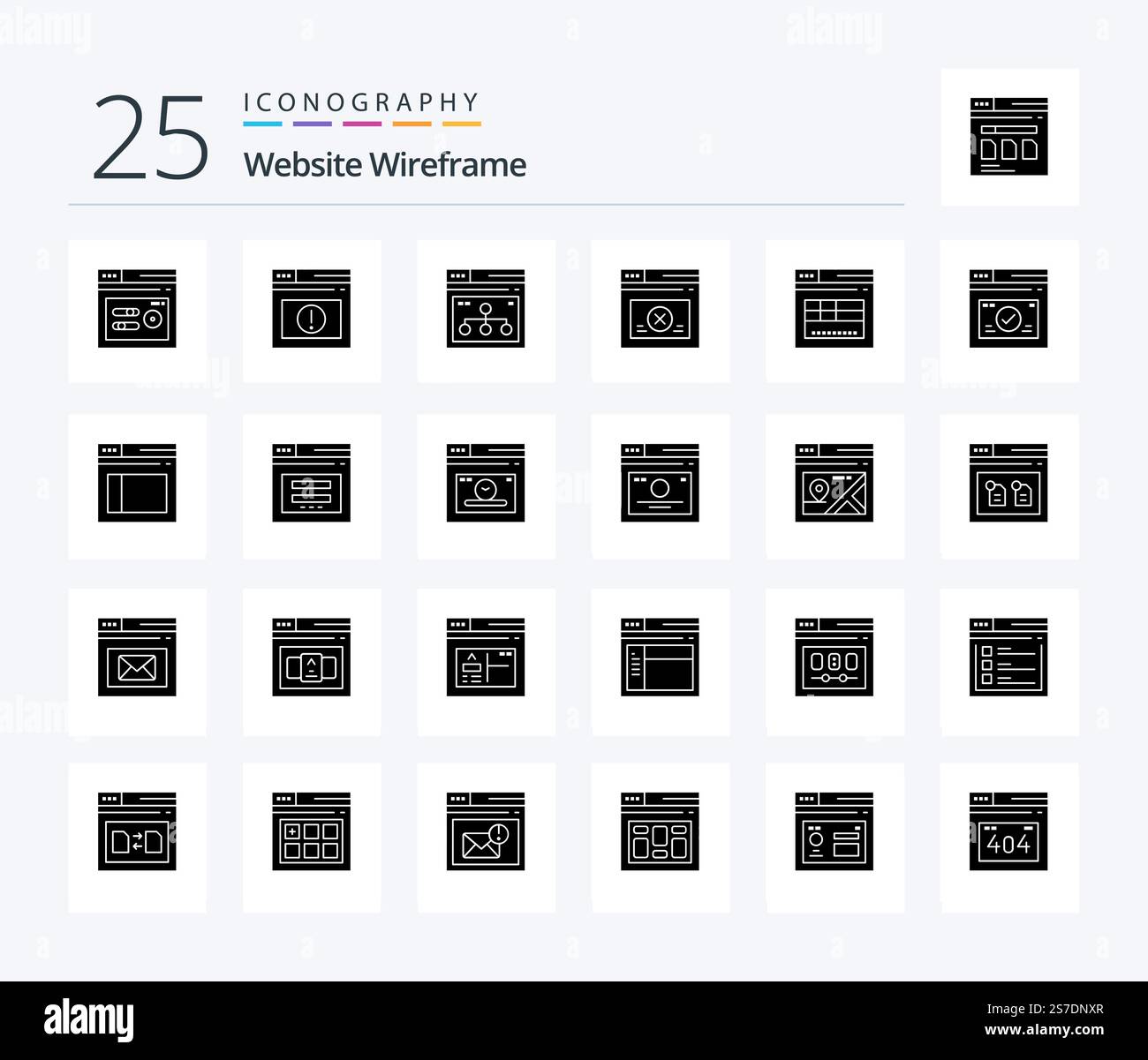 Website Wireframe 25 Solid Glyph icon pack including page. web. internet. secure. share Stock ...