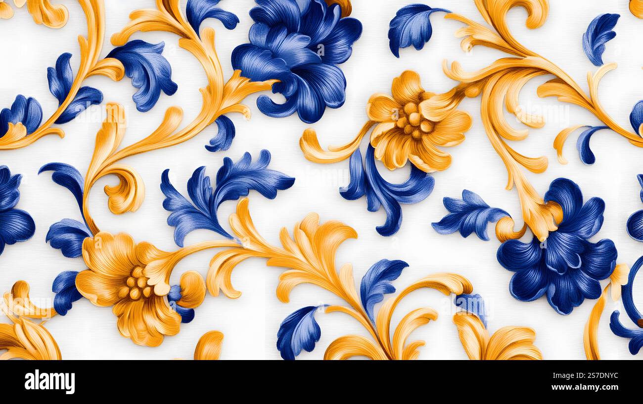 Vibrant baroque-style ornamental floral motifs and patterns in rich ...