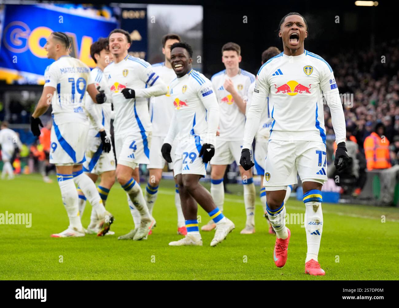 Leeds United's Largie Ramazani (right) celebrates after scoring his ...