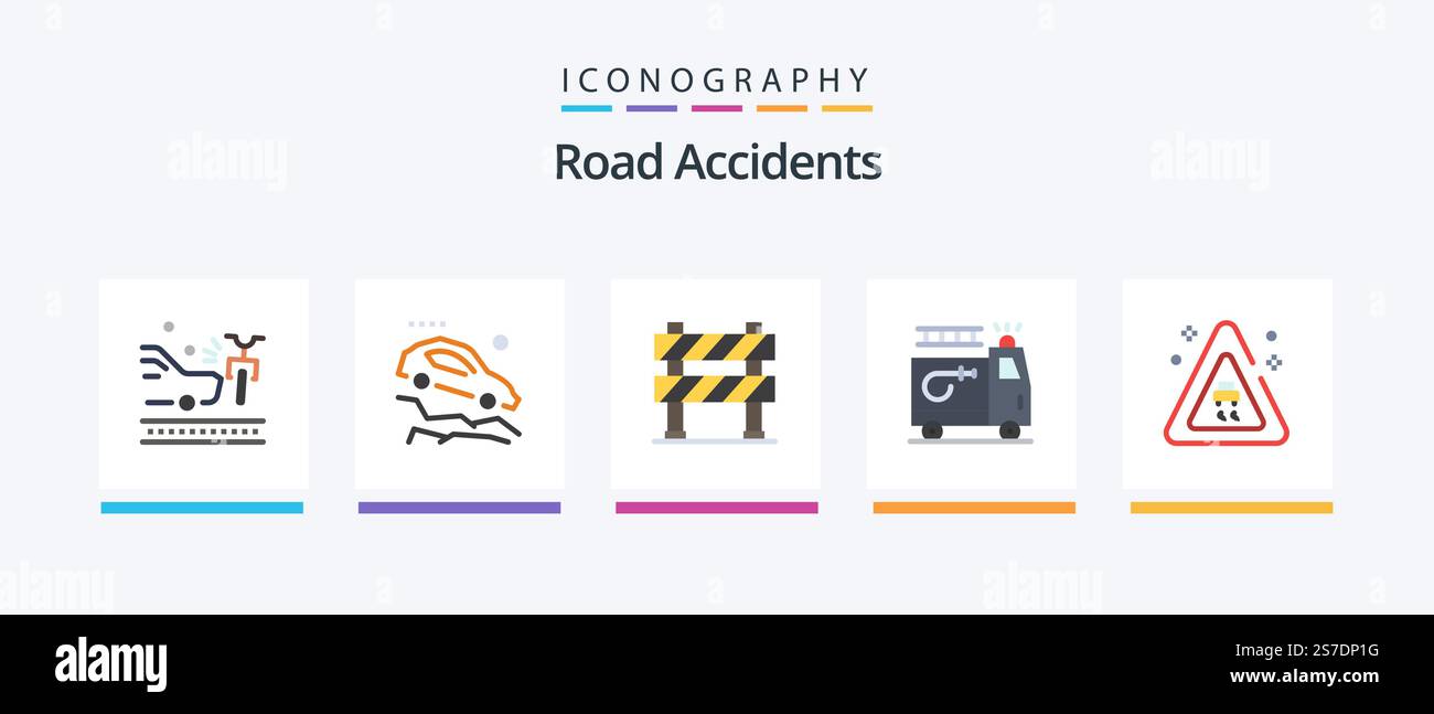 Road Accidents Flat 5 Icon Pack Including signaling. car. barrier ...