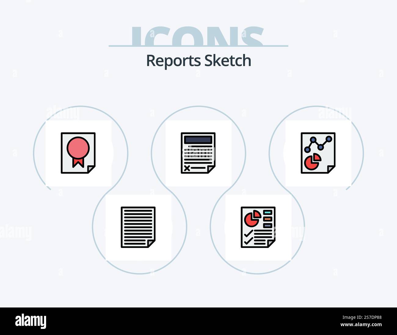 Reports Sketch Line Filled Icon Pack 5 Icon Design. page. data. report ...