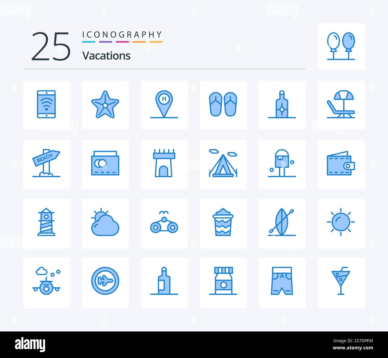 Vacations 25 Blue Color icon pack including beach. cream. beach house ...