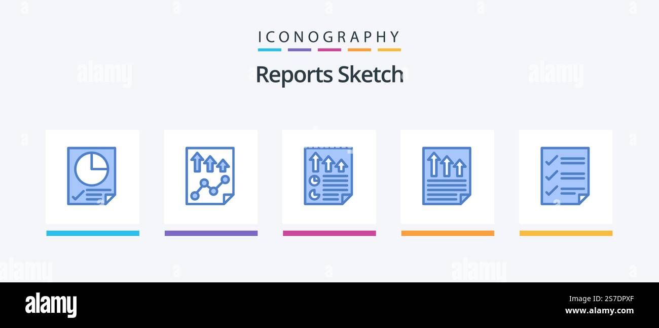 Reports Sketch Blue 5 Icon Pack Including page. data. report ...