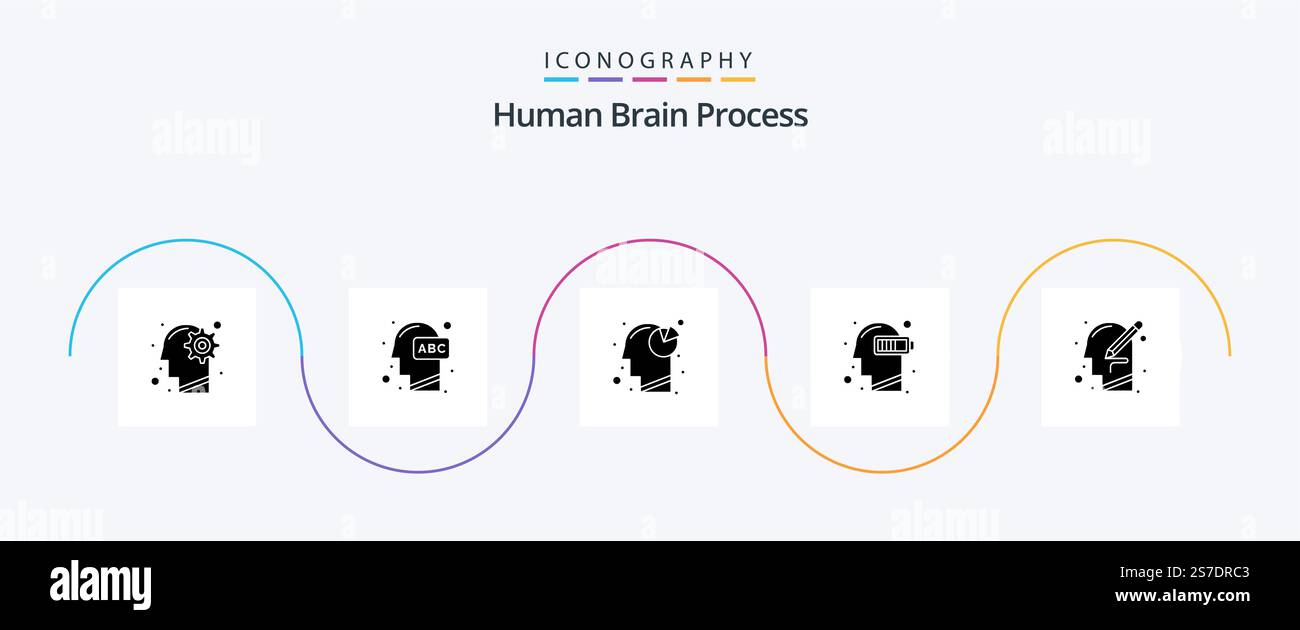 Human Brain Process Glyph 5 Icon Pack Including mental. exhaustion ...