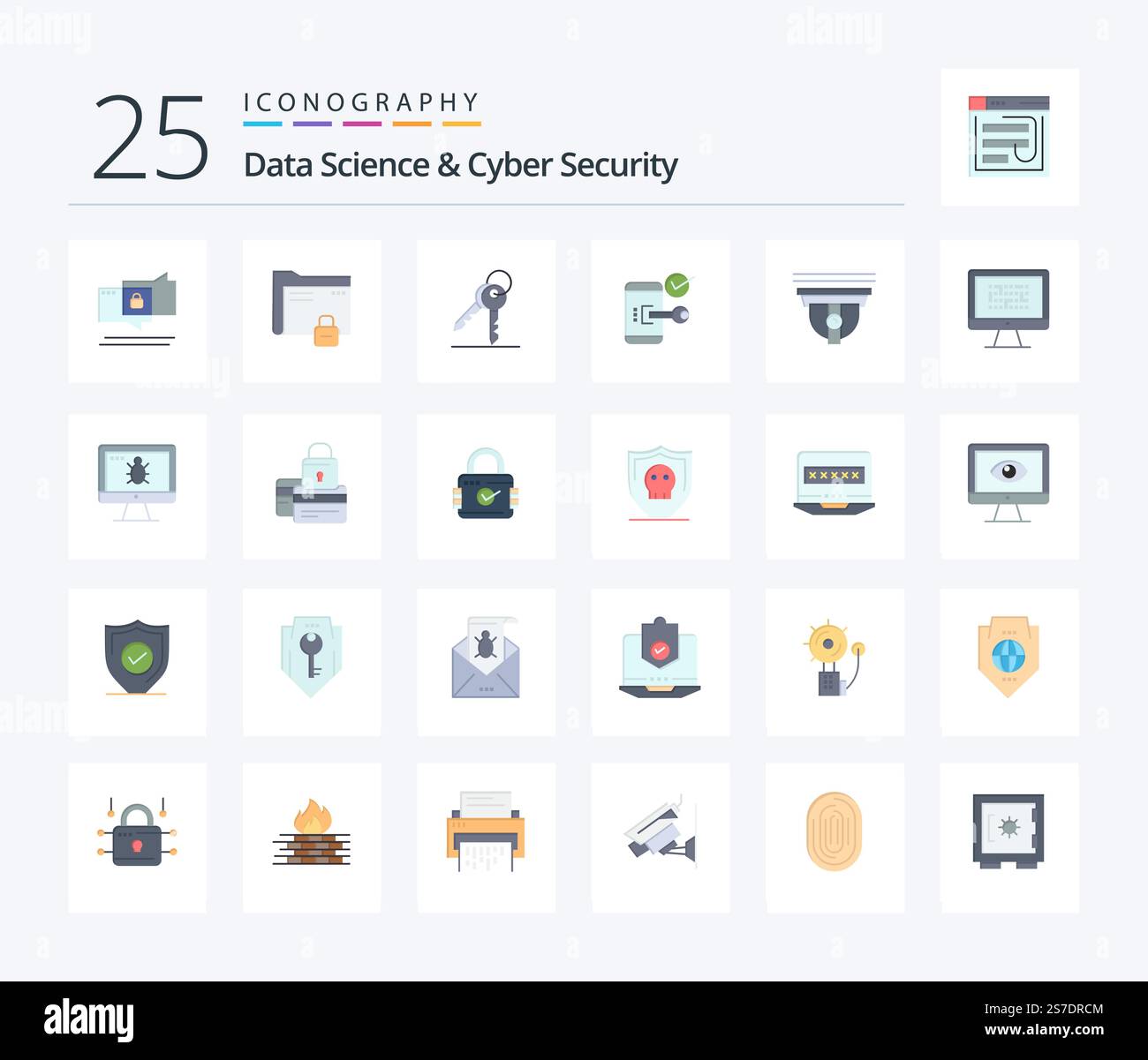 Data Science And Cyber Security 25 Flat Color icon pack including phone ...