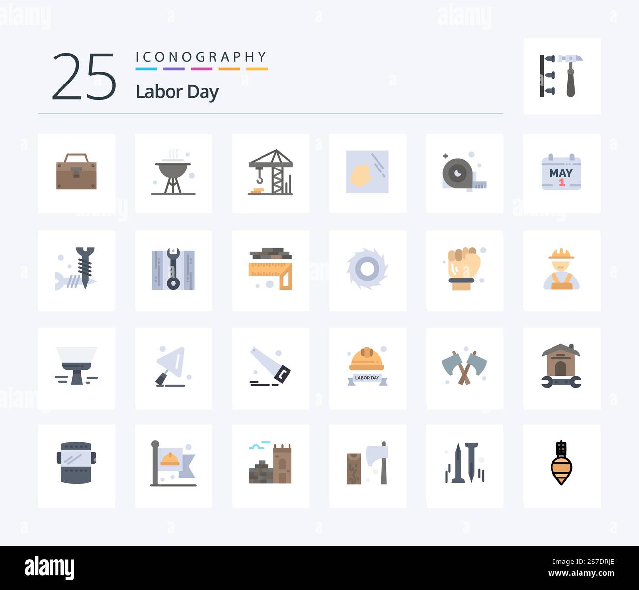 Labor Day 25 Flat Color icon pack including angle. housekeeping. dinner ...
