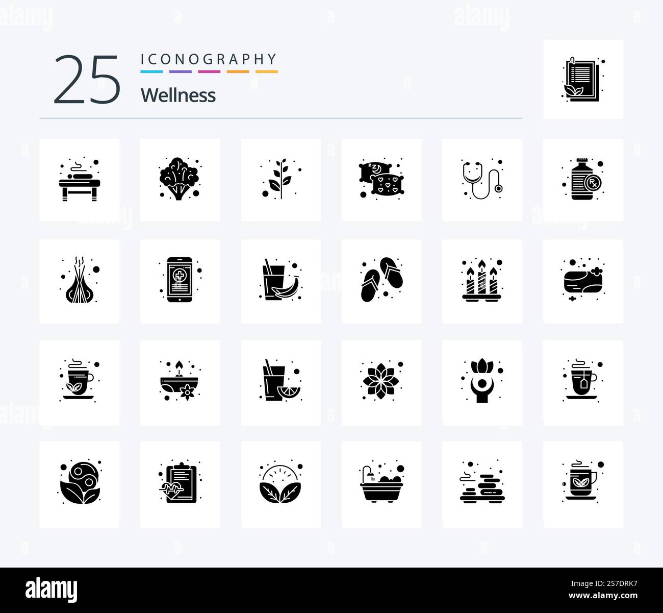 Wellness 25 Solid Glyph icon pack including stethoscope. hospital ...