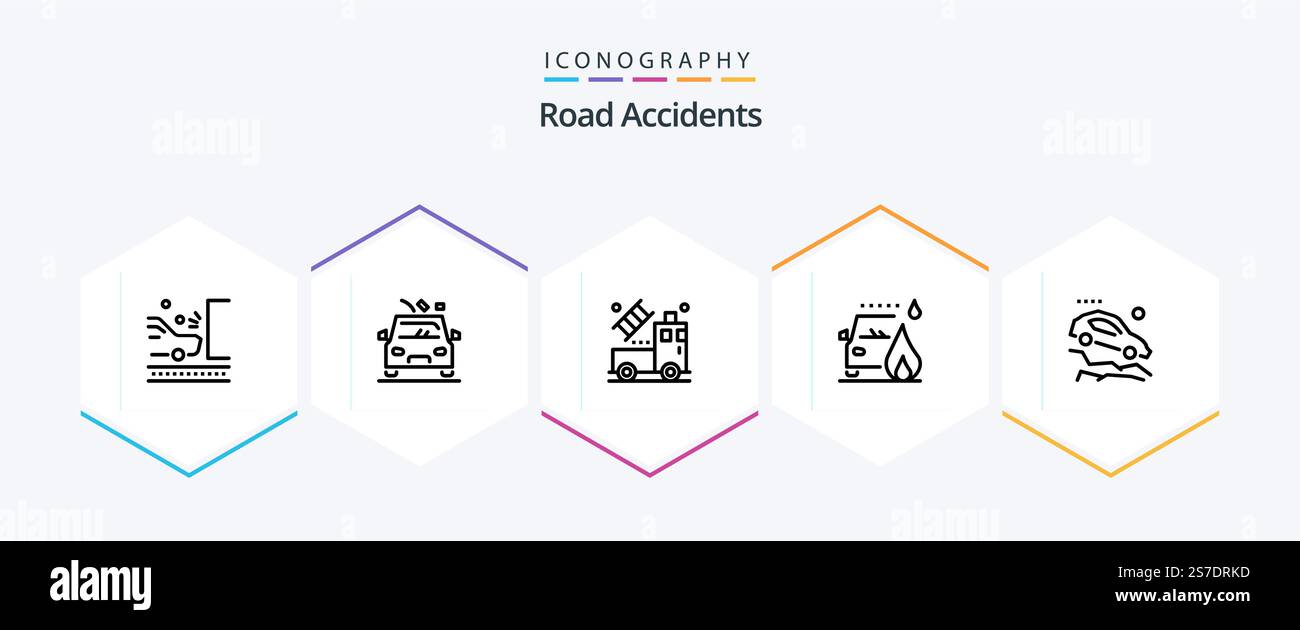 Road Accidents 25 Line icon pack including accident. fire. road. car ...