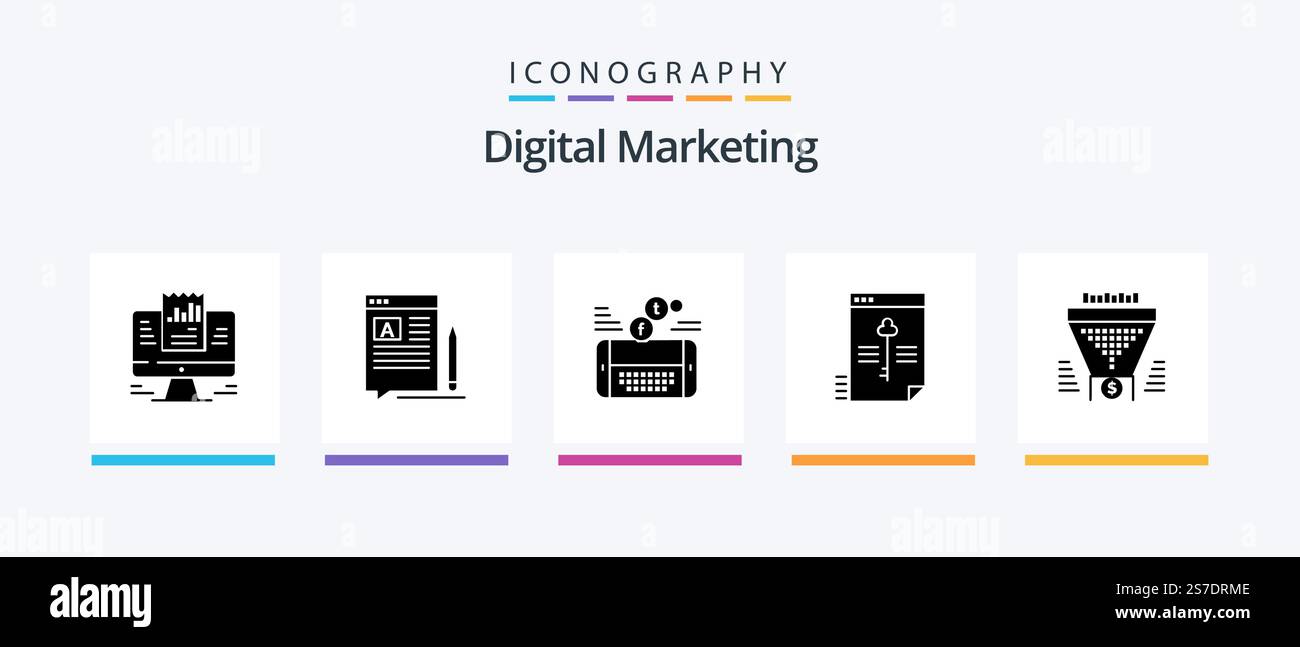 Digital Marketing Glyph 5 Icon Pack Including lock. file. article. twitter. social. Creative ...