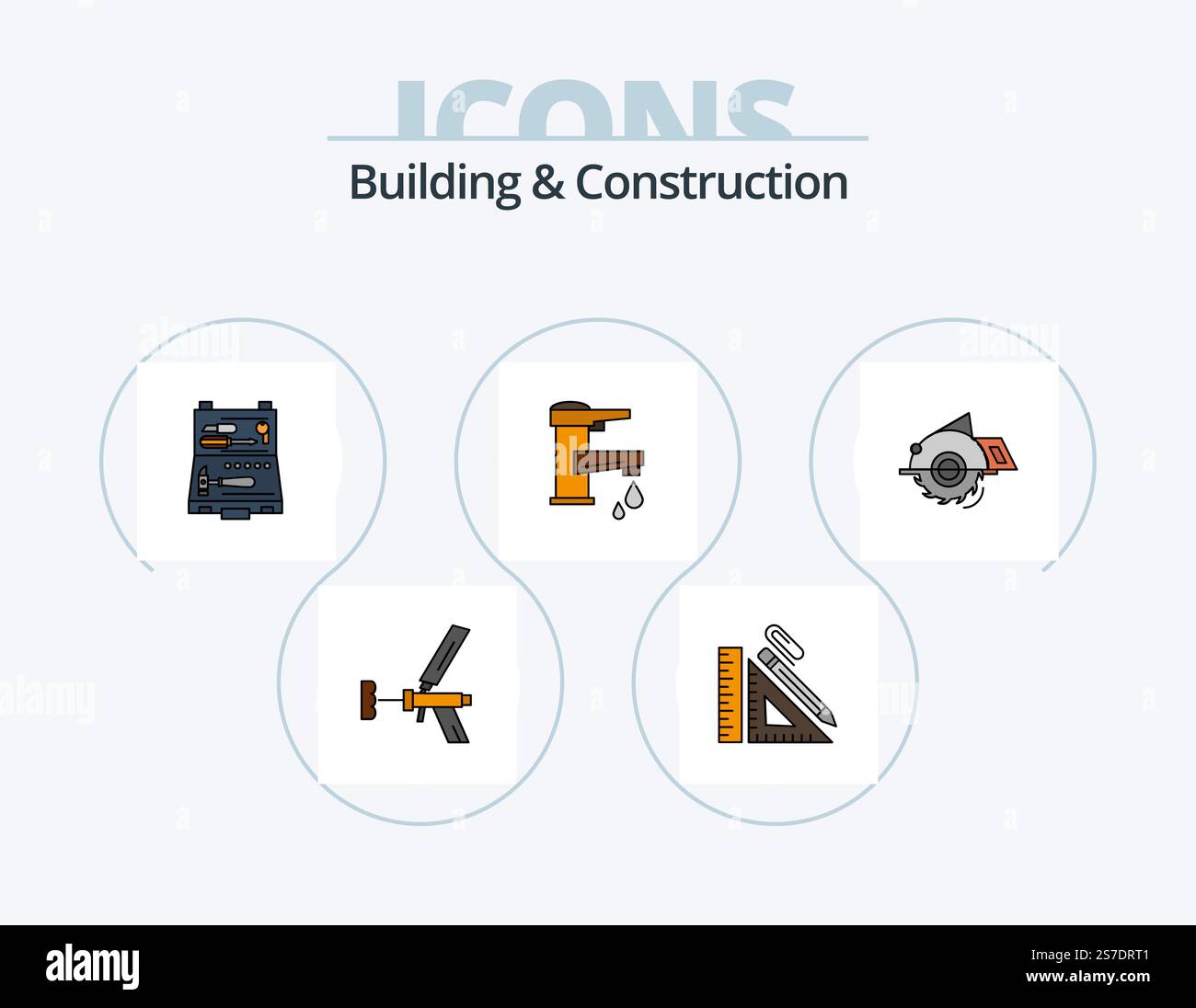 Building And Construction Line Filled Icon Pack 5 Icon Design. foam. building. scale. foamgun ...