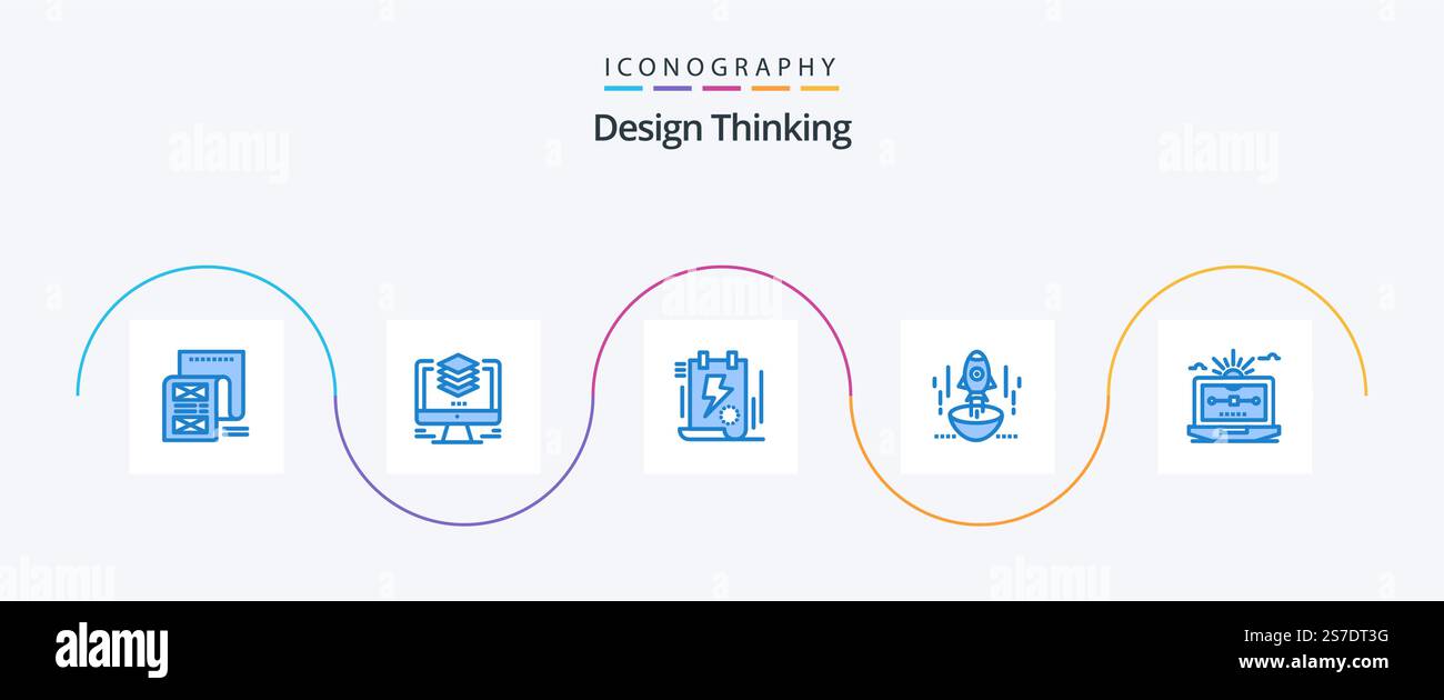 Design Thinking Blue 5 Icon Pack Including business. launch. computer ...