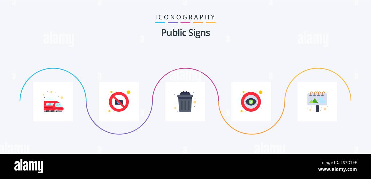 Public Signs Flat 5 Icon Pack Including billboard. ad. garbage. visible ...