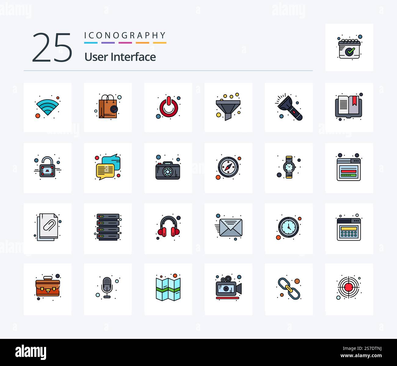User Interface 25 Line Filled icon pack including torch. flash. off. sort. filter Stock Vector ...