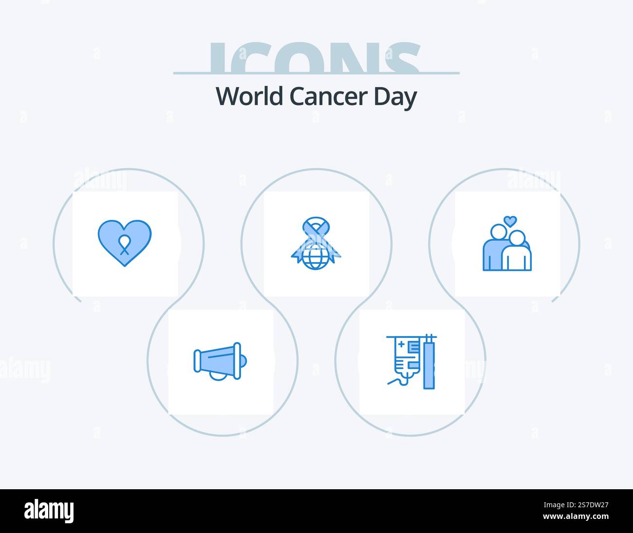 World Cancer Day Blue Icon Pack 5 Icon Design. love. world. heart ...