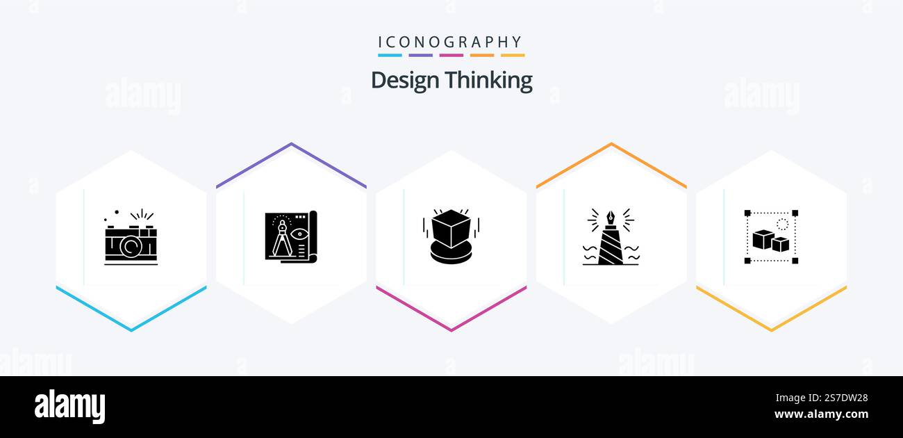 Design Thinking 25 Glyph icon pack including writing. pen. paper. design. cube Stock Vector ...