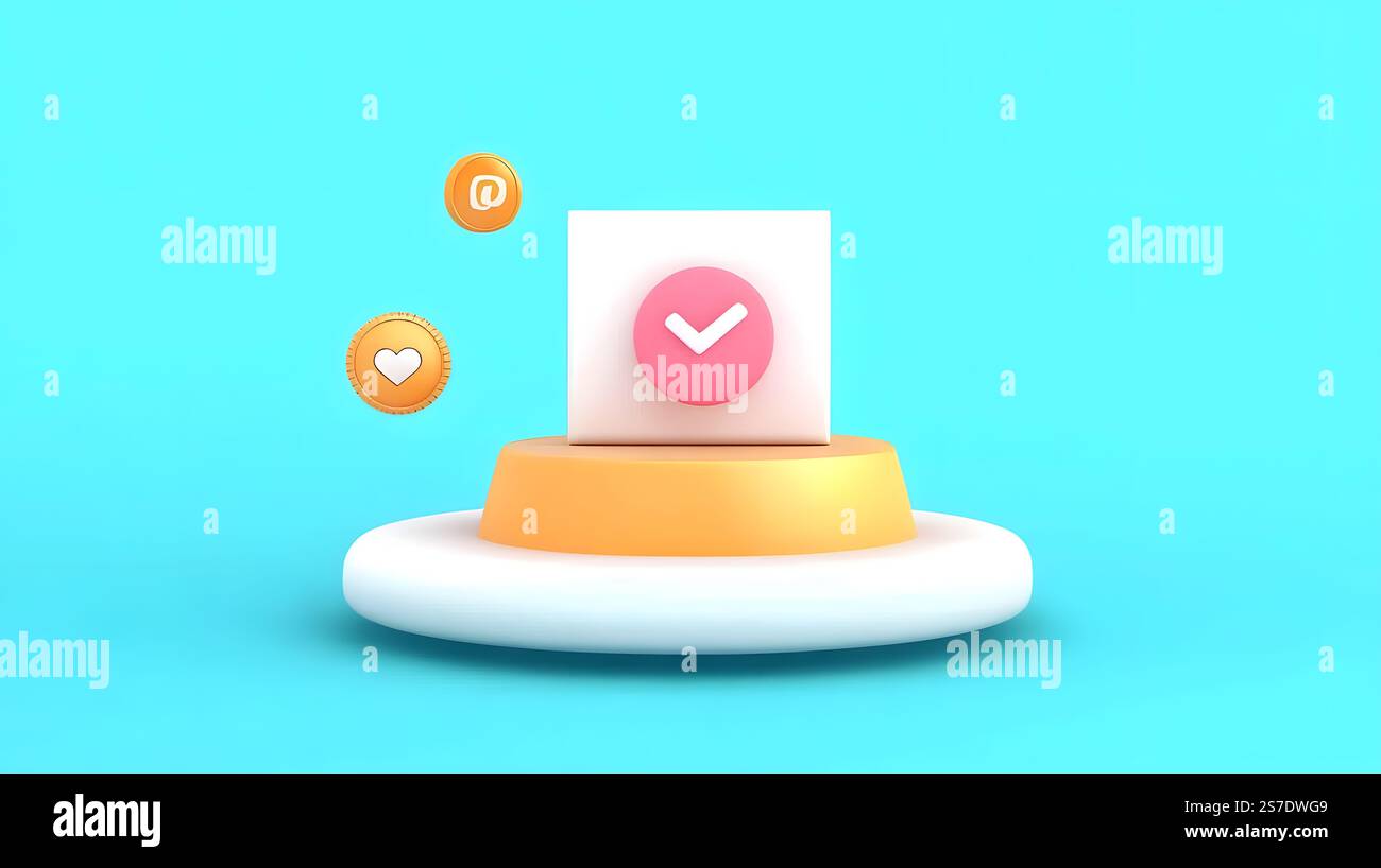 Minimal and simple 3D render of an email notification icon with a red ...