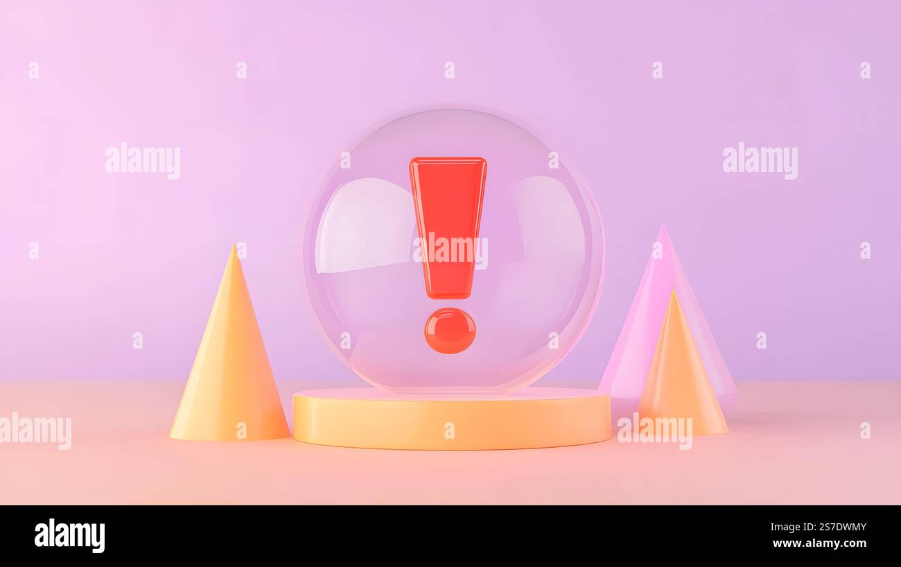 Urgent Red Exclamation Mark Icon Encased in Transparent Glass Bubble on ...