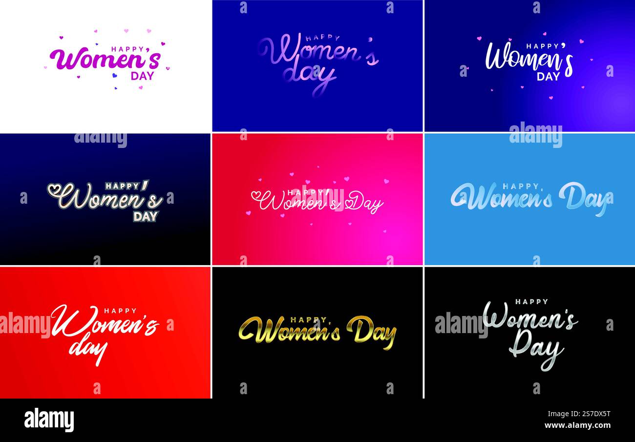 Set of Happy Woman’s Day handwritten lettering. suitable for use in ...