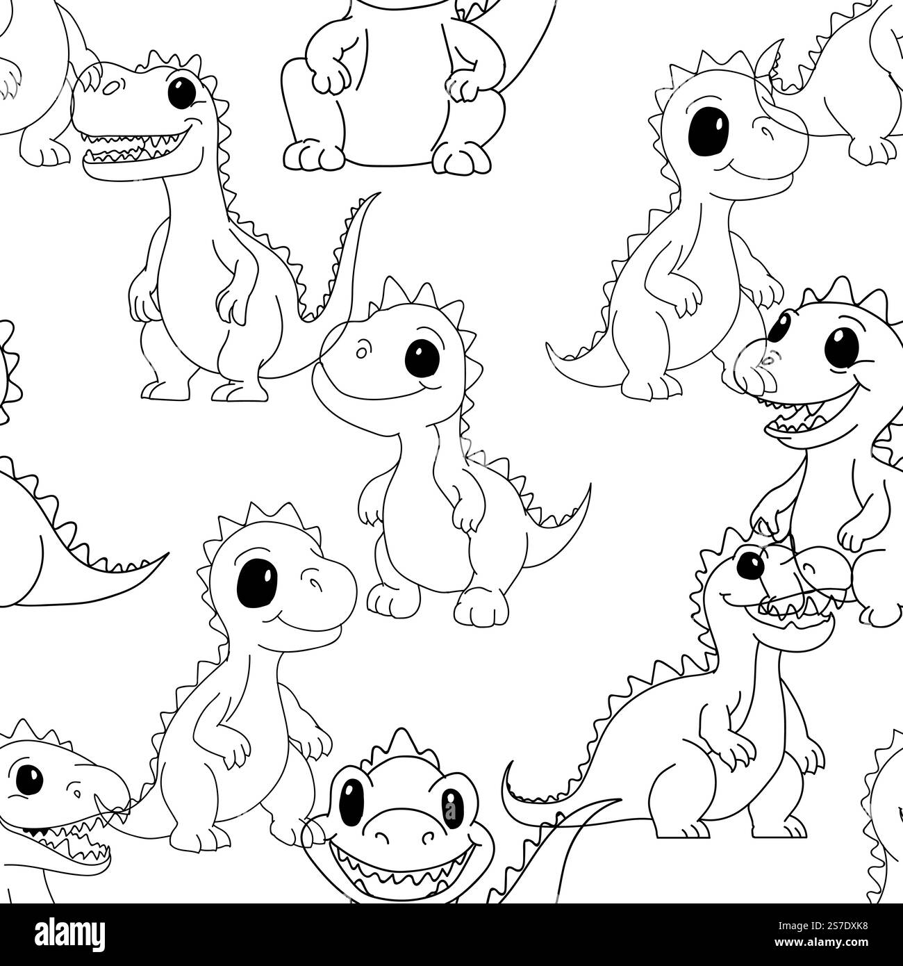 Seamless pattern with cute sketchy animals. Cartoon dinosaur motifs ...