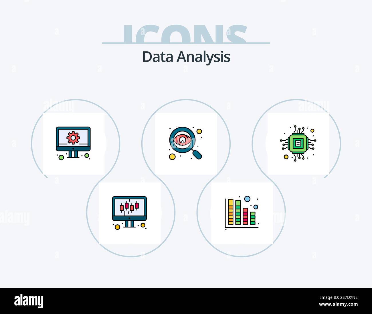 Data Analysis Line Filled Icon Pack 5 Icon Design. network. data. data ...