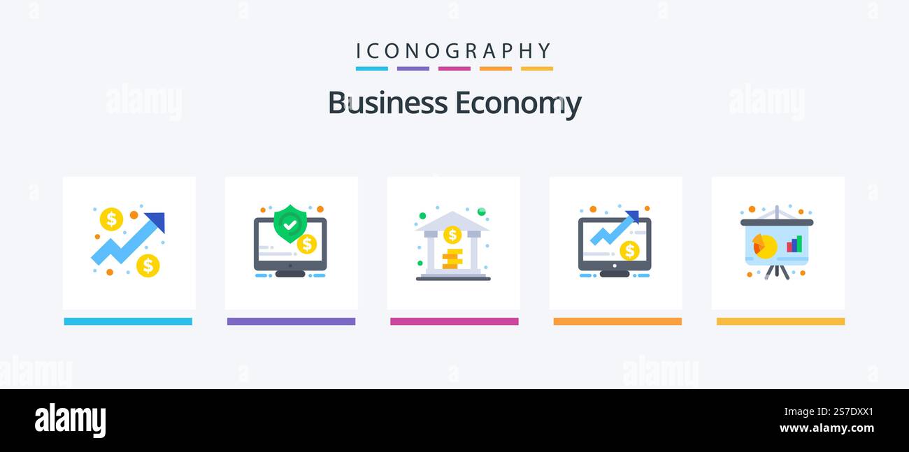 Economy Flat 5 Icon Pack Including chart. screen. security. up. dollar ...