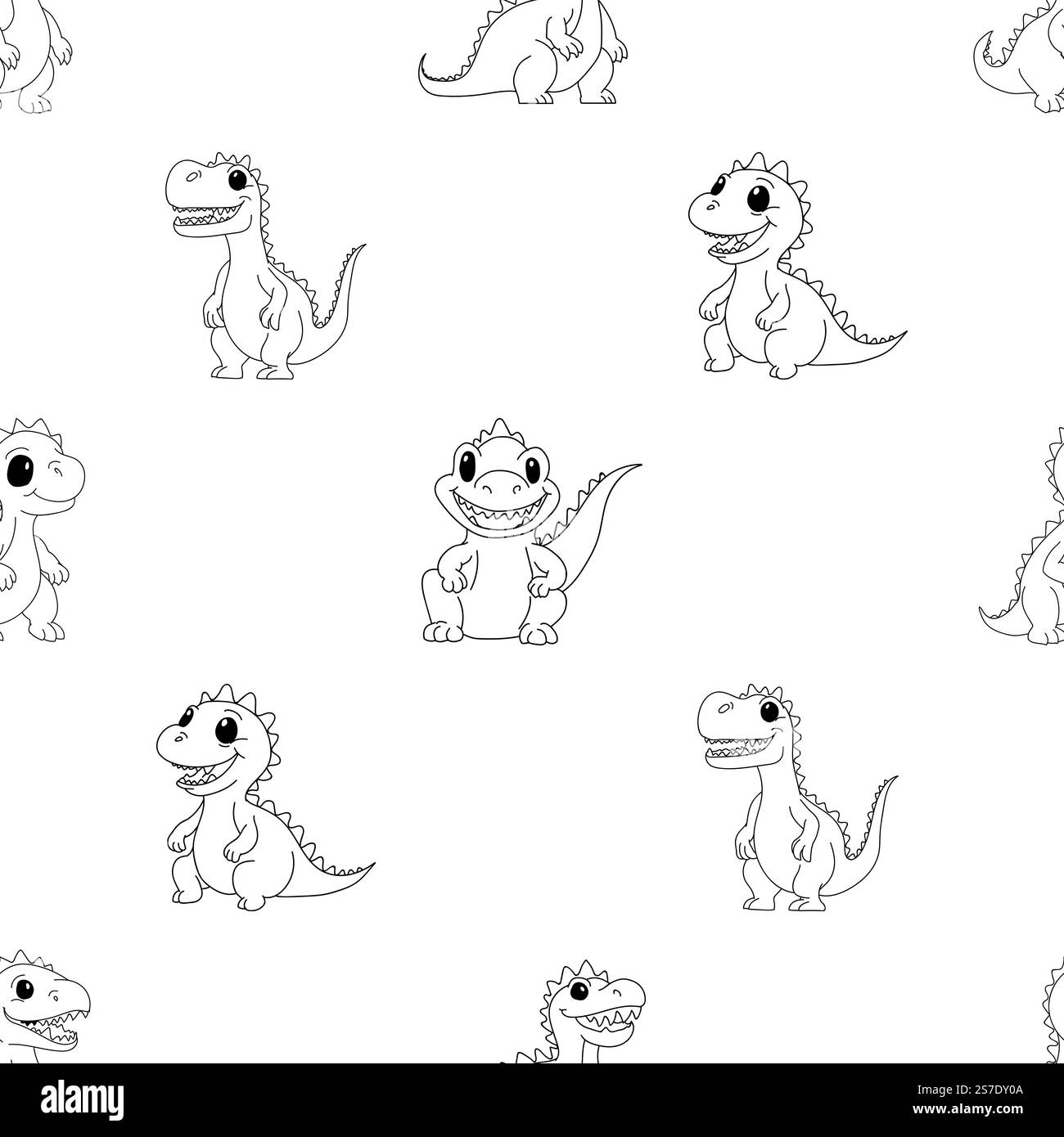 Seamless pattern with cute sketchy animals. Cartoon dinosaur motifs ...